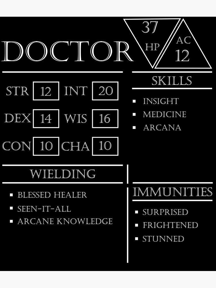 "Doctor Stats - Character Sheet - White" Poster by EchoTheBard | Redbubble