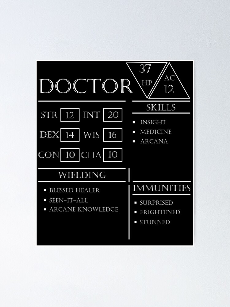 "Doctor Stats - Character Sheet - White" Poster by EchoTheBard | Redbubble