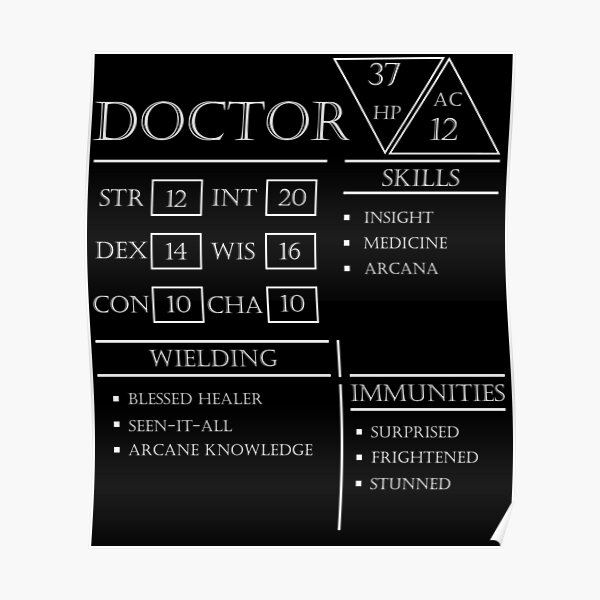 "Doctor Stats - Character Sheet - White" Poster by EchoTheBard | Redbubble