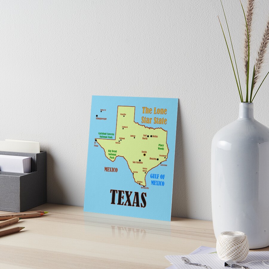 "Texas State Map" Art Board Print for Sale by Beery | Redbubble