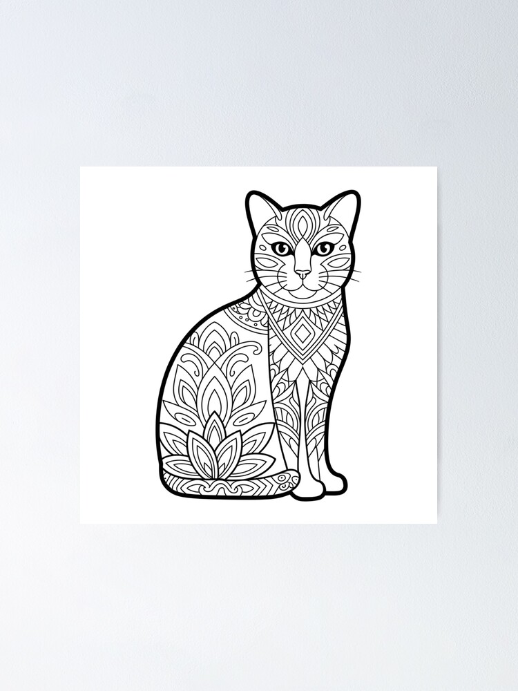 "Cat Mandala Coloring Design – Perfect for DIY Coloring T-Shirts ...