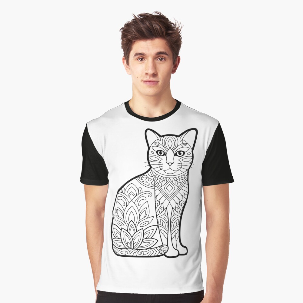 "Cat Mandala Coloring Design – Perfect for DIY Coloring T-Shirts ...