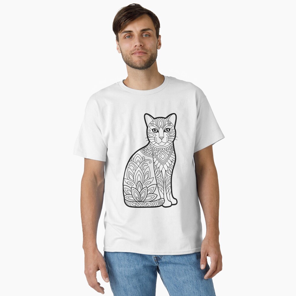 "Cat Mandala Coloring Design – Perfect for DIY Coloring T-Shirts ...