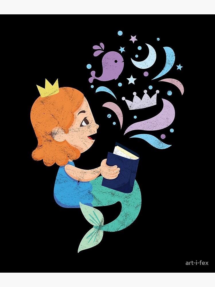 "Fantasy Comic Happy Mermaid Book Read Fish Sea" Poster for Sale by art ...