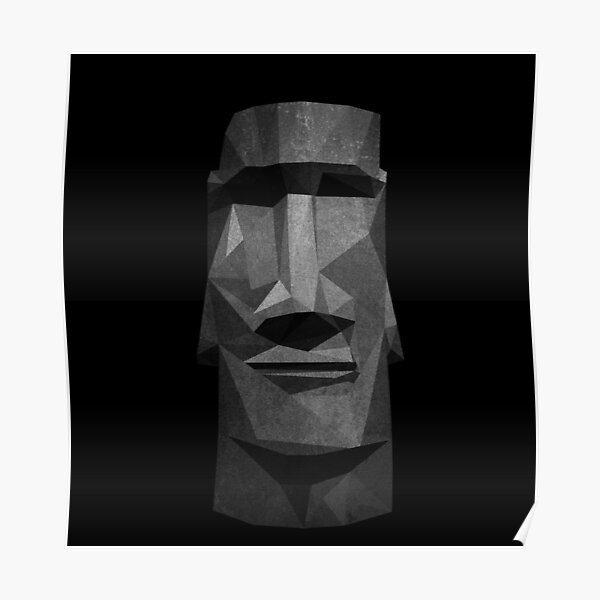 "Moai Head in Low Poly Stone (Black Background Version)" Poster by ...