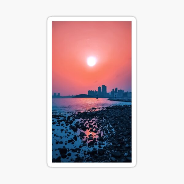 "Sunset and Skyline in Busan, South Korea" Sticker for Sale by ...