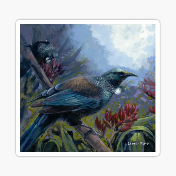 "Native Tui Birds - New Zealand by Livia Dias" Sticker for Sale by ...