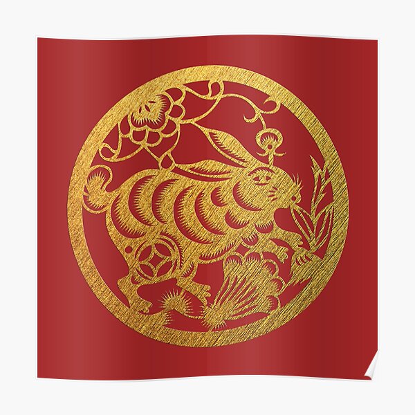 "Chinese Zodiac Rabbit in Gold" Poster for Sale by Takeda-art | Redbubble