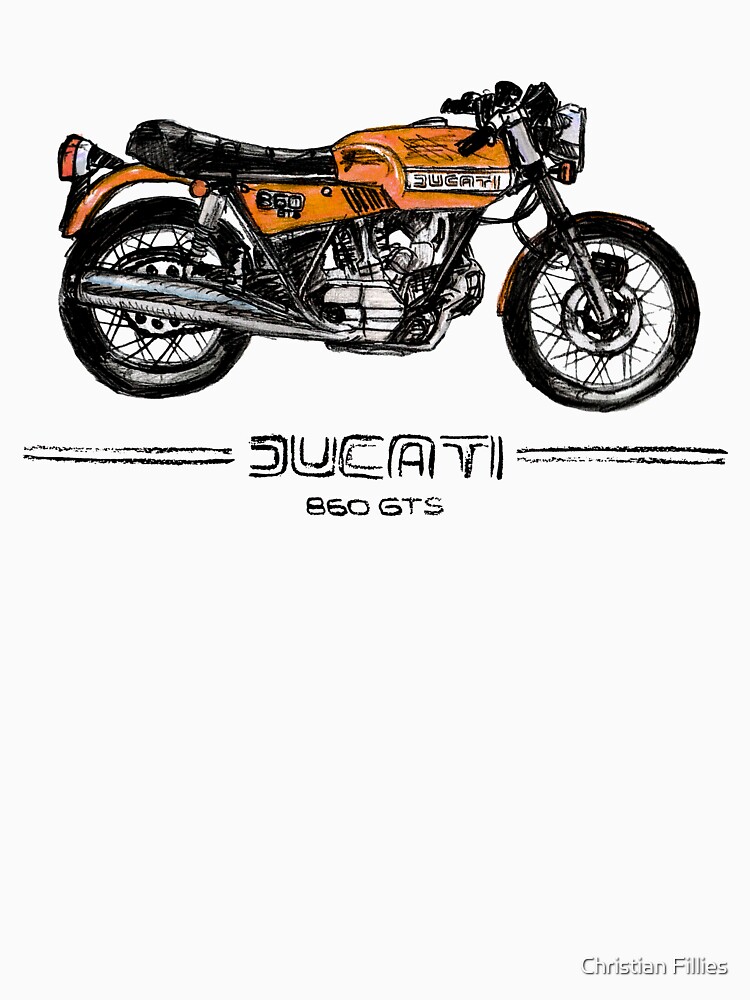 "Ducati 860 GTS Orange Artistic Motorbike Drawing " Essential T-Shirt ...