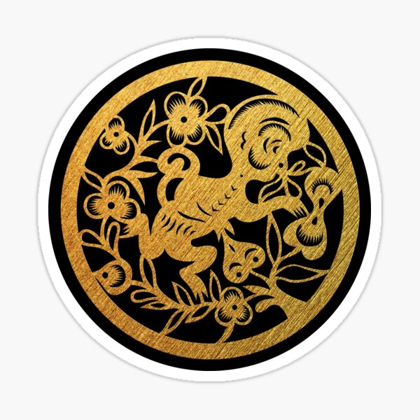 "Chinese Zodiac Monkey in Gold" Sticker by Takeda-art | Redbubble