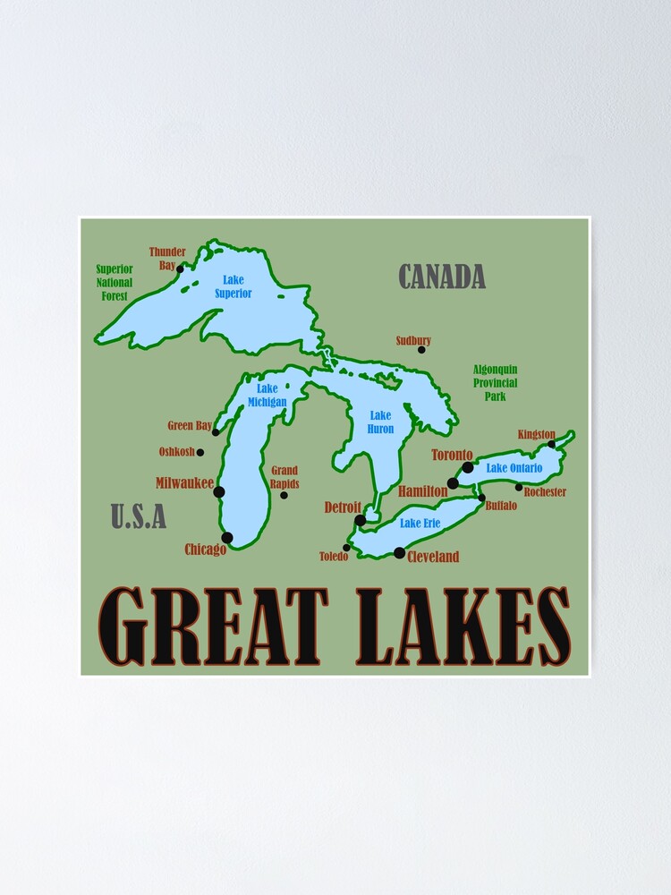 "Great Lakes Region Map" Poster for Sale by Beery | Redbubble