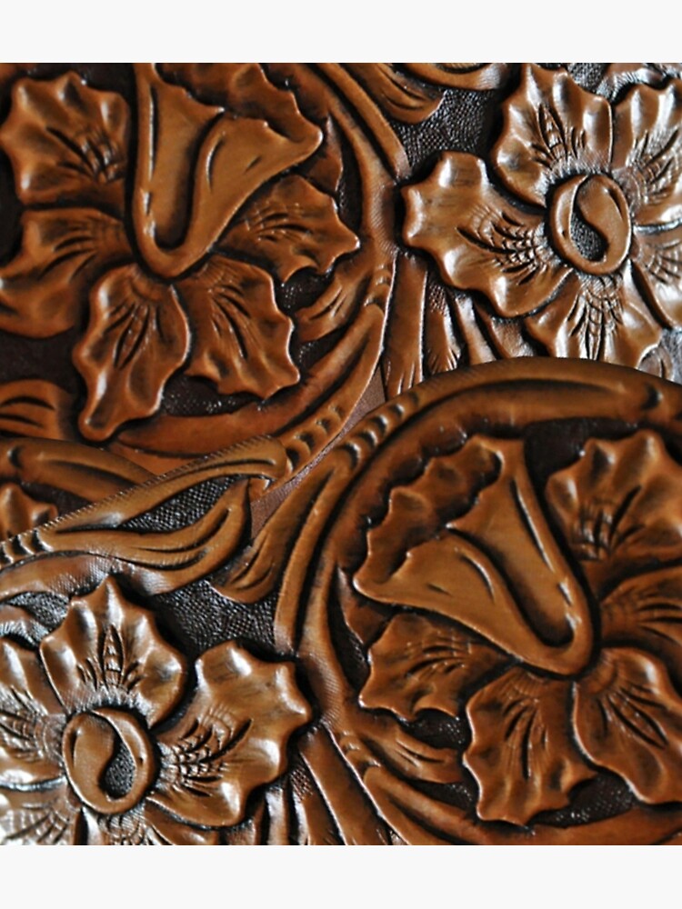 "203, Faux Tooled Leather, Floral Etched Brown" Poster by Yapsalot ...
