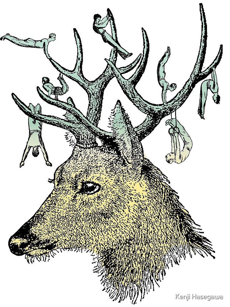 "Deer Gymnastics" by Kenji Hasegawa | Redbubble