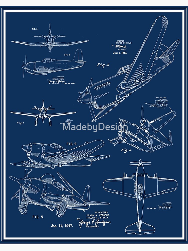 "WWII Airplane Designs Patent Prints" Art Board Print for Sale by ...