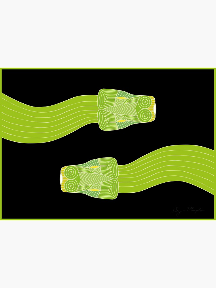 "Snakes Green Tree Python Genuine Aboriginal Art Black" Sticker by ...