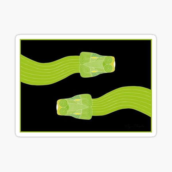 "Snakes Green Tree Python Genuine Aboriginal Art Black" Sticker by ...