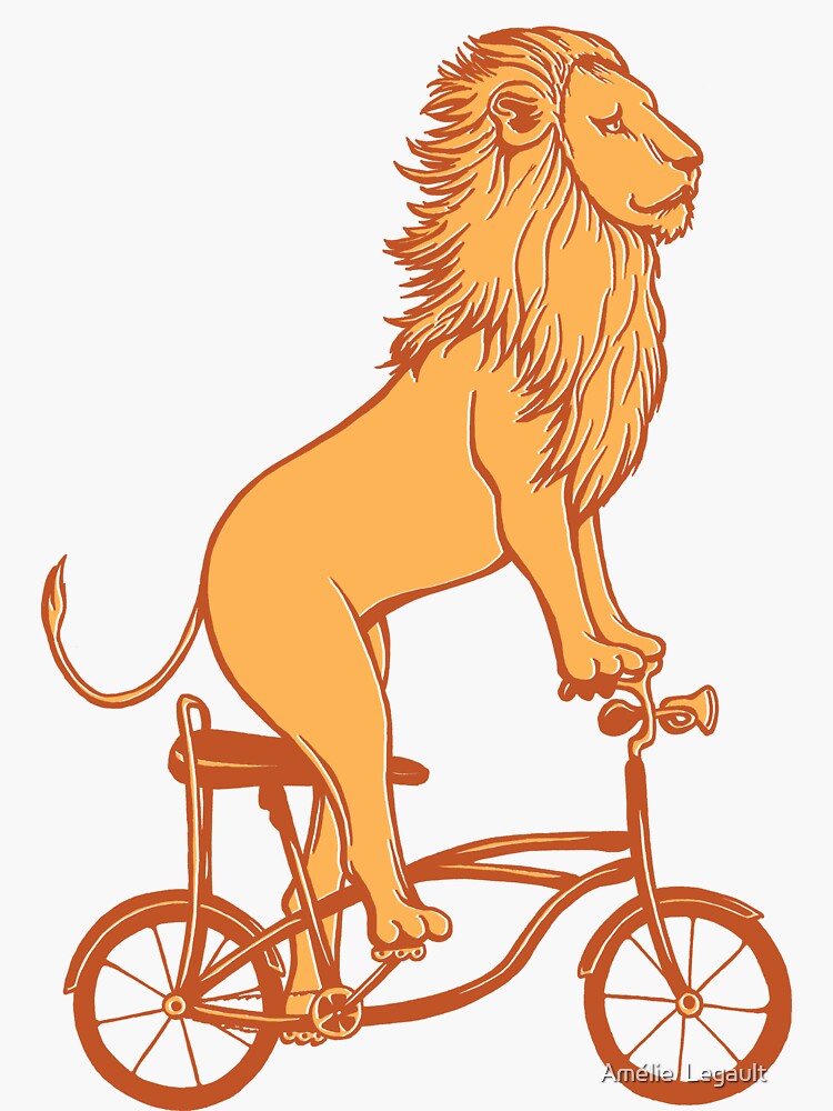 "Lion on bike" Sticker by amelielegault | Redbubble