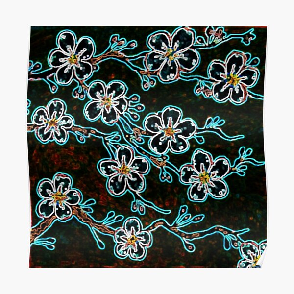 "Neon Cherry Blossoms" Poster for Sale by SciFiPopArt | Redbubble
