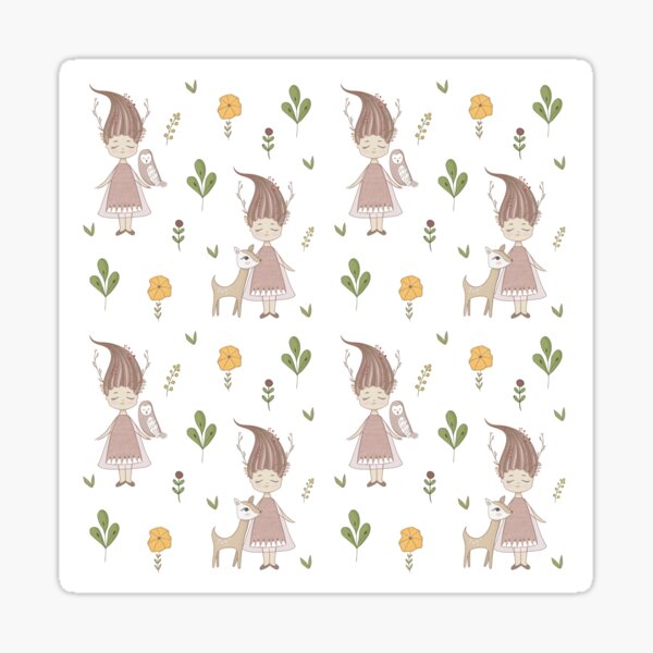 " Woodland nymph girl with antlers and forest friends" Sticker for Sale ...