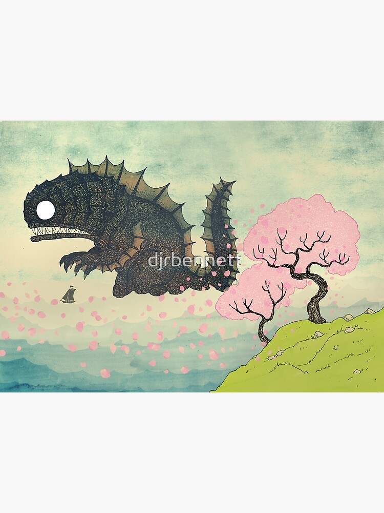 "Cherry Blossom & Sea Monster" Poster by djrbennett | Redbubble