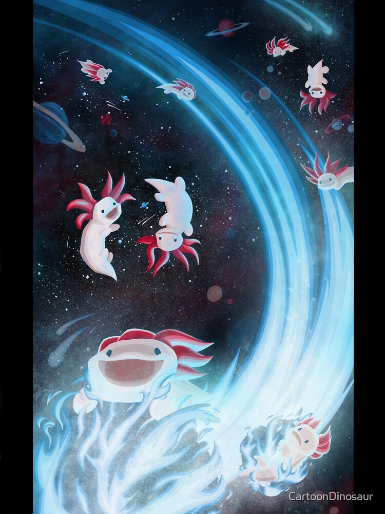 "Axolotls In Space" Sticker by CartoonDinosaur | Redbubble