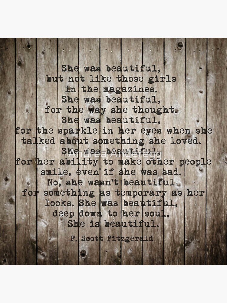 "She was beautiful by F. Scott Fitzgerald #woodbackground #poem ...