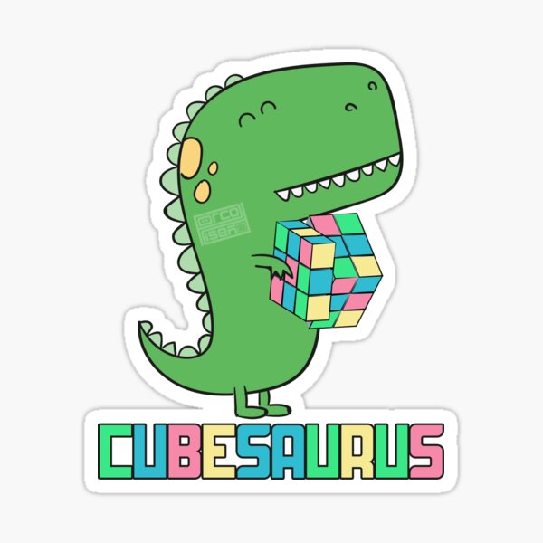 " Cute Colorful Cubesaurus Puzzle Cube T. Rex Dinosaur" Sticker for ...
