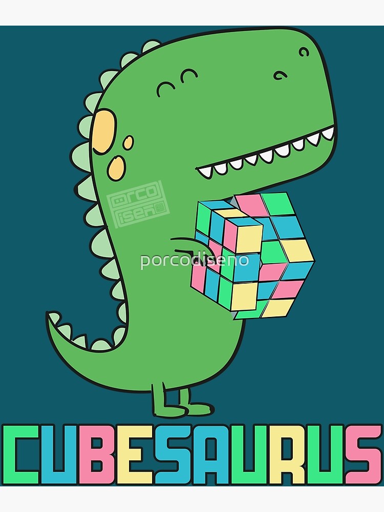 " Cute Colorful Cubesaurus Puzzle Cube T. Rex Dinosaur" Metal Print by ...
