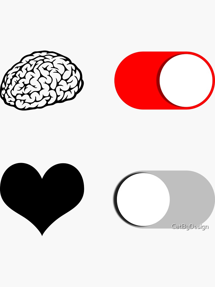 "Brain On, Heart Off" Sticker for Sale by CatByDesign | Redbubble