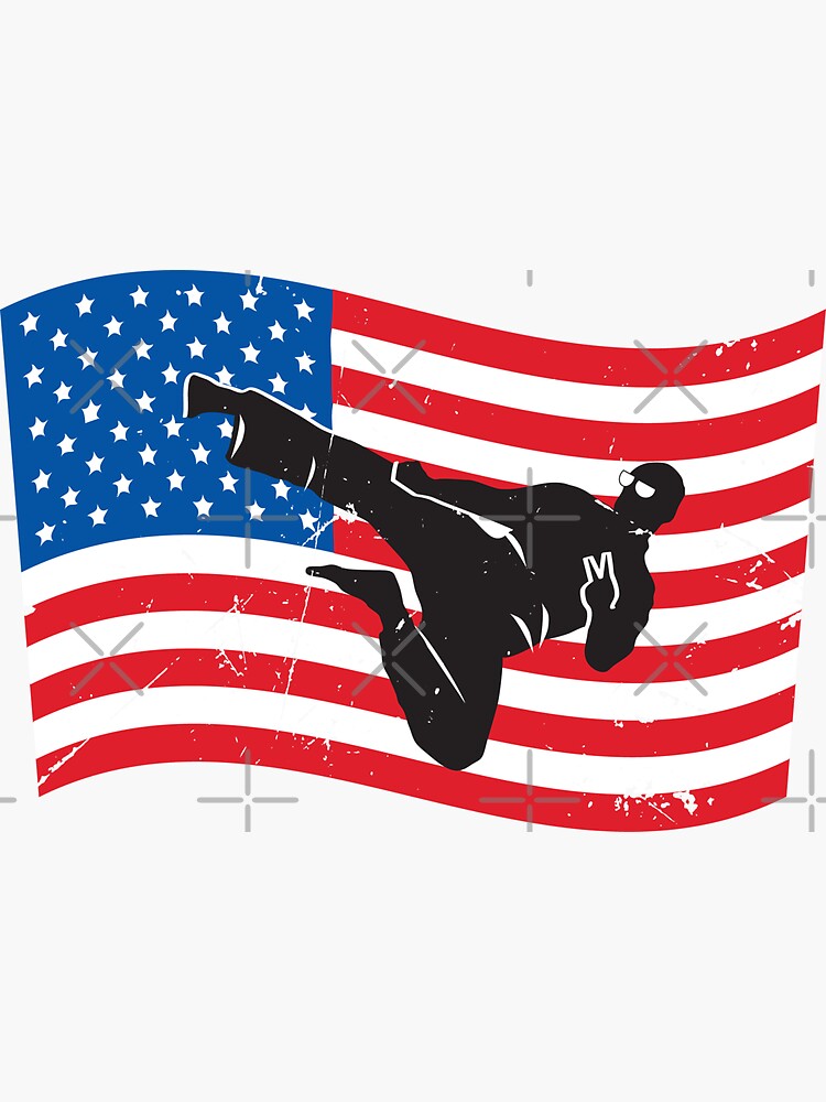 "USA Flag Flying Kick" Sticker for Sale by oberdoofus | Redbubble