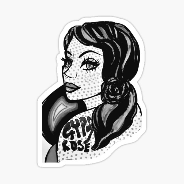 "GYPSY ROSE POP ART GIRL (B+W)" Sticker by LizSelleyArt | Redbubble