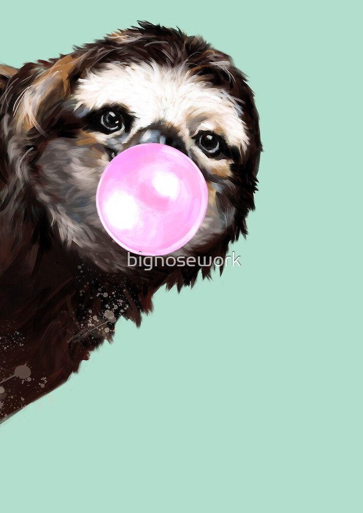 "Playful Sneaky Sloth with Bubble Gum" by bignosework | Redbubble