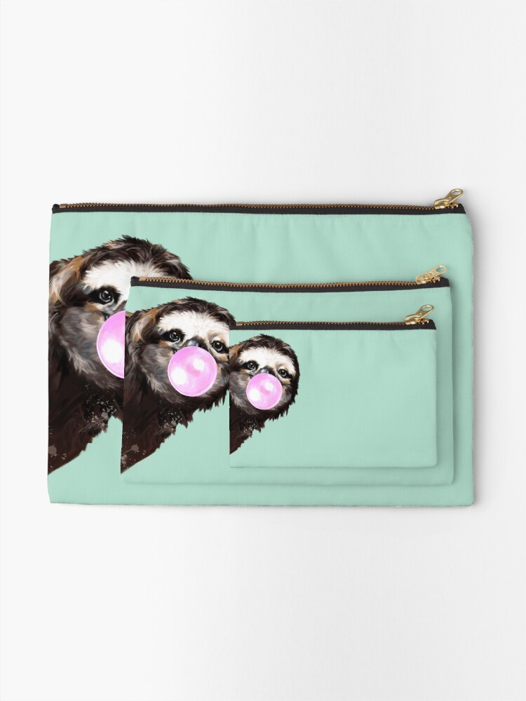 "Playful Sneaky Sloth with Bubble Gum" Zipper Pouch for Sale by ...