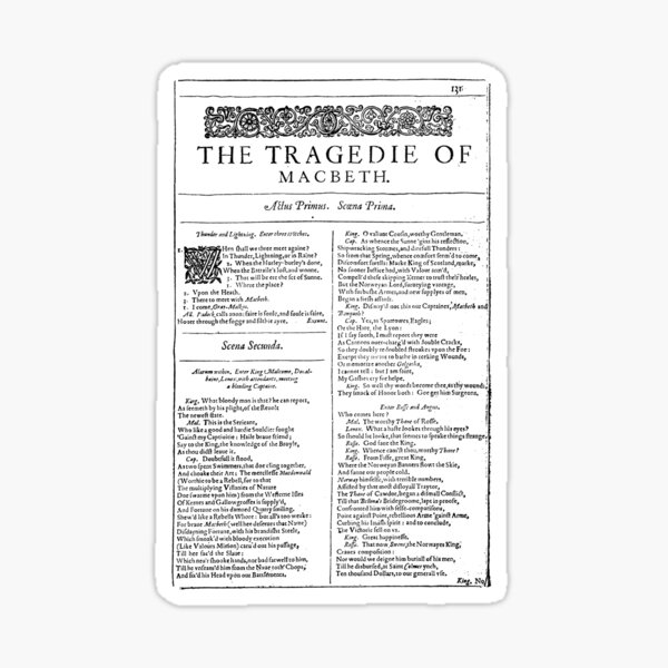 "Macbeth First Page" Sticker for Sale by Hoorahville | Redbubble