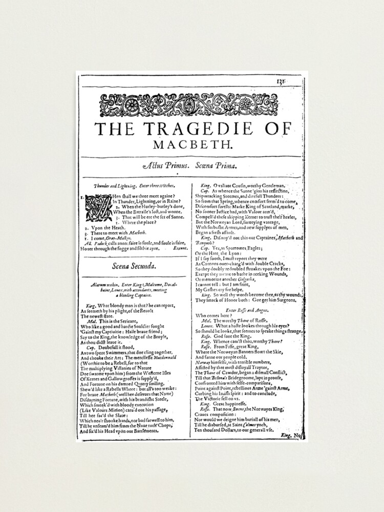 "Macbeth First Page" Photographic Print for Sale by Hoorahville | Redbubble
