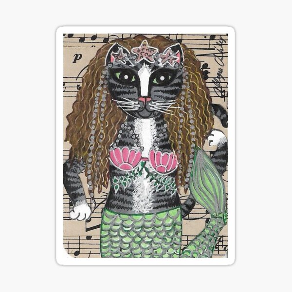 "2018 Tabby Cat Mermaid w/ Starfish Tiara by BRIDEOFHYDE" Sticker by ...