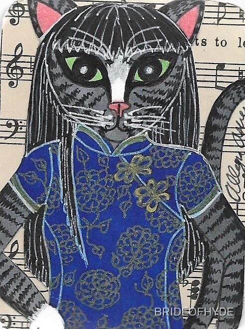 "2018 Tabby Cat Blue Qipao Dress, Long Hair by BRIDEOFHYDE" by ...