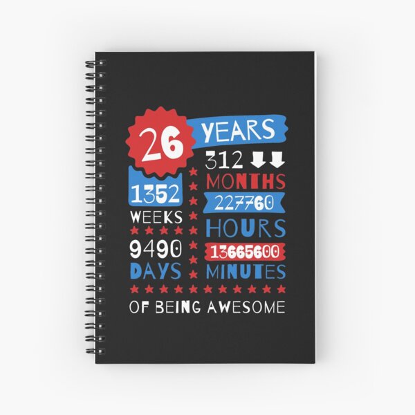 "26 Years Of Being Awesome - Splendid 26th Birthday Gift Ideas" Spiral ...