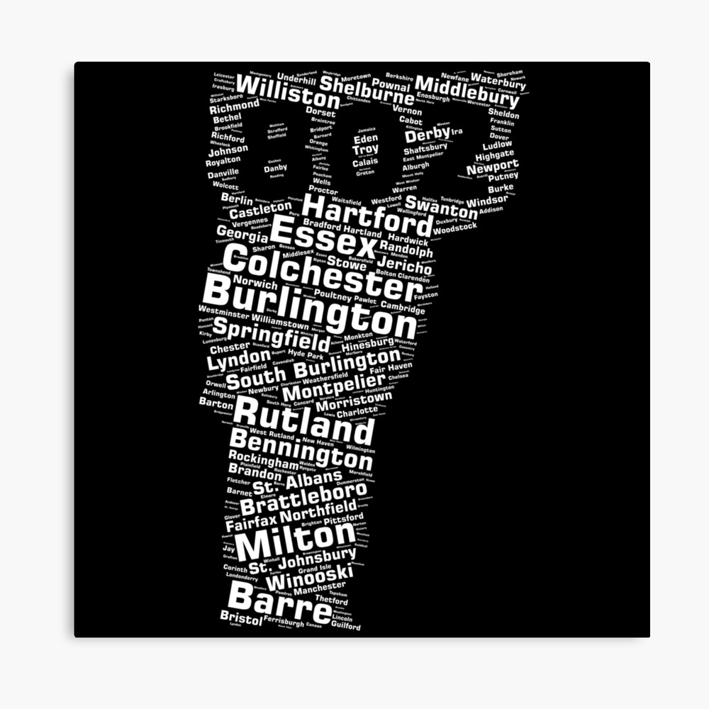 "Vermont Cities 802 Area Code" Canvas Print by shirtonaut | Redbubble