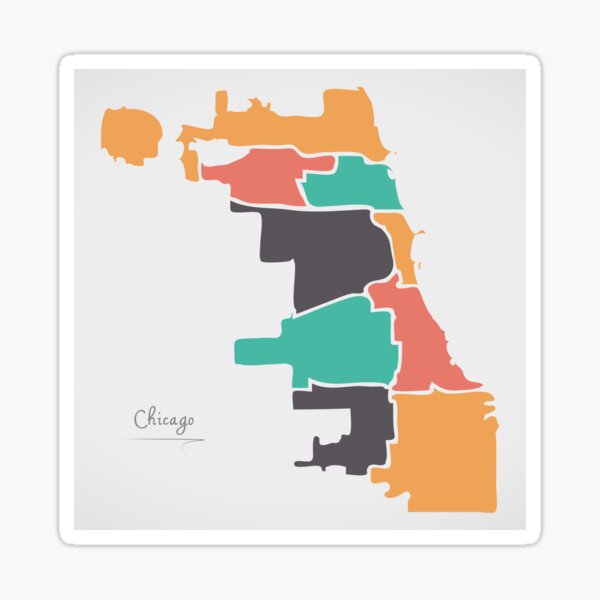 "Chicago Map with boroughs and modern round shapes" Sticker for Sale by ...