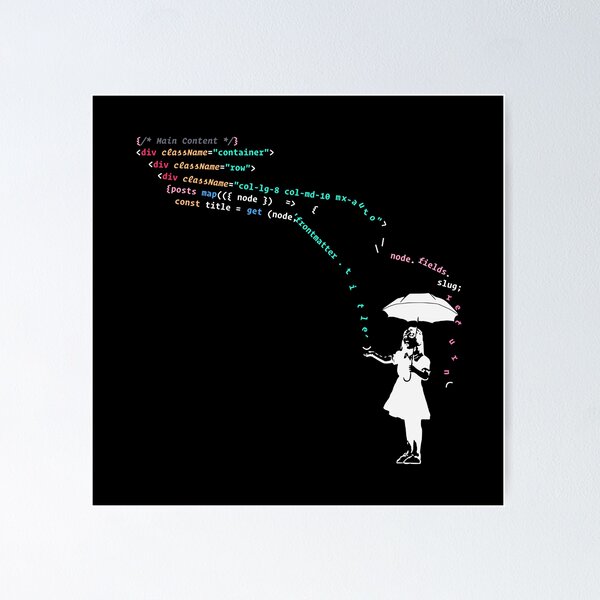 Poster for Sale mit "Regencode - JSX Code Banksy Regenschirm-Mädchen-Parodie" von chrisfrewin ...