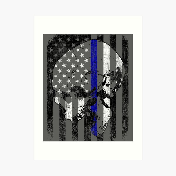 "Police Thin Blue Line Distressed American Flag Law Enforcement Skull ...