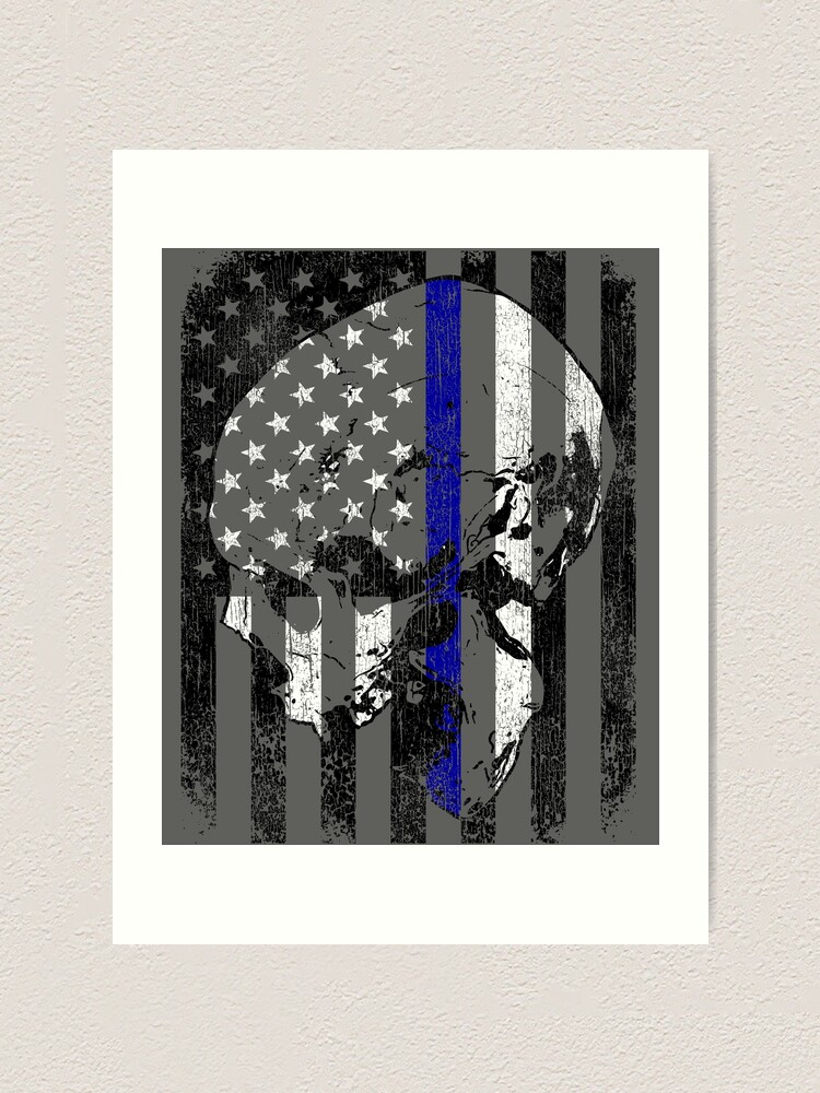 "Police Thin Blue Line Distressed American Flag Law Enforcement Skull ...