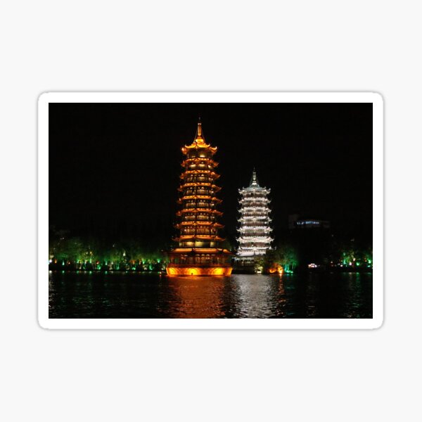 "Sun and Moon pagodas, Guilin, China" Sticker for Sale by FranWest ...