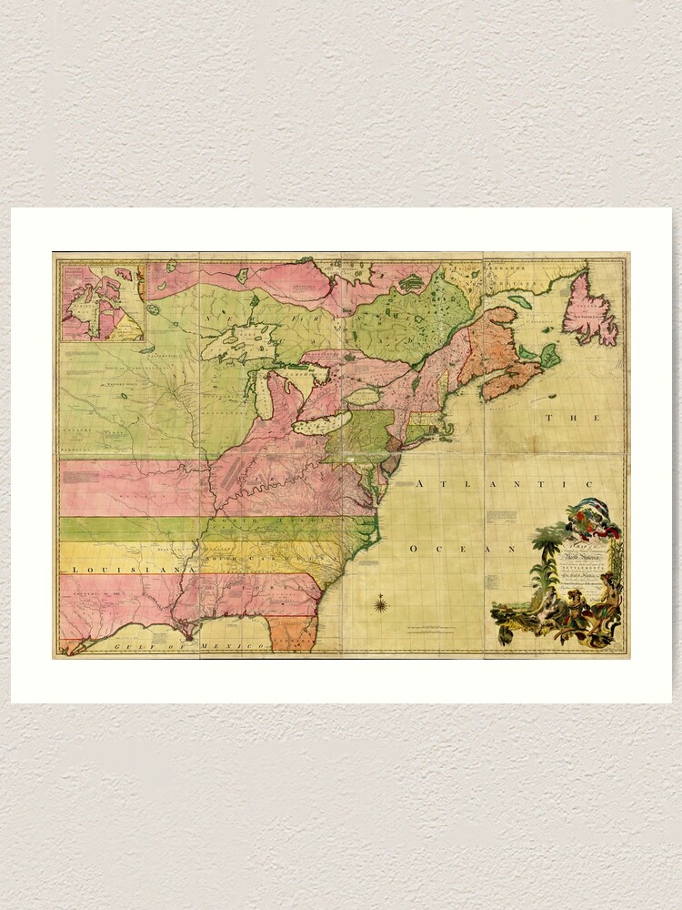 "Map of North America by Kitchin, Mitchell and Millar (1755)" Art Print ...