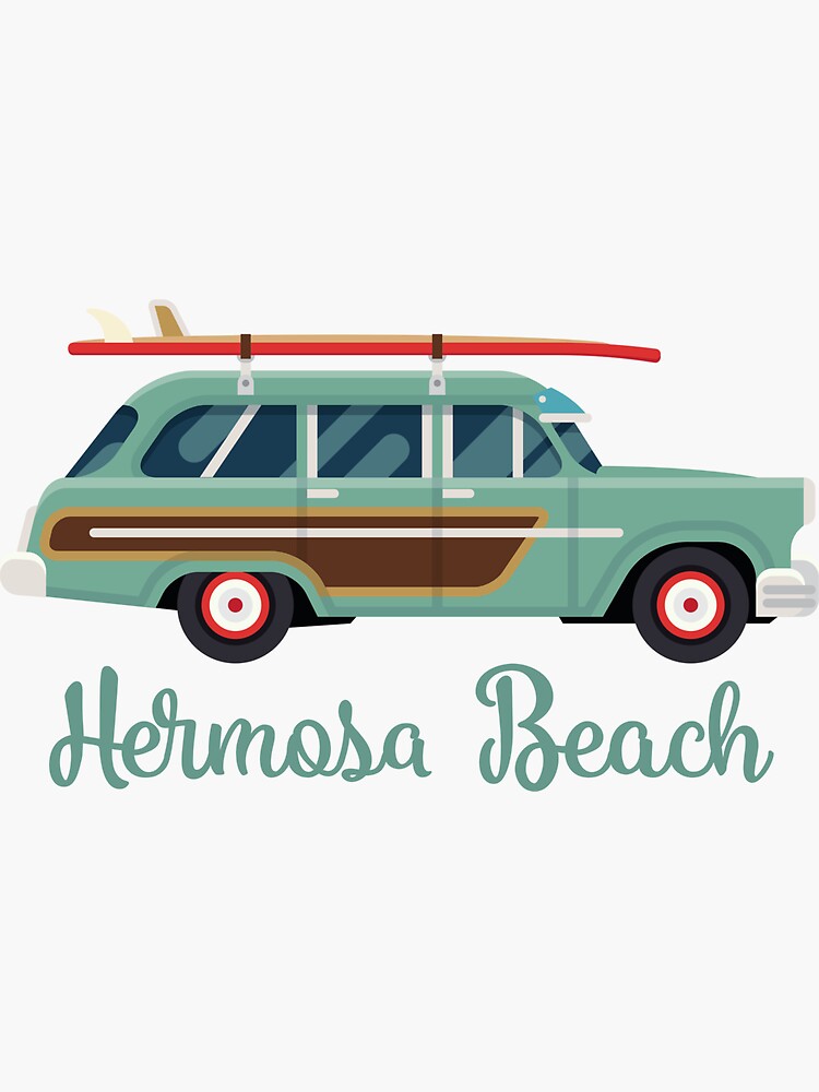 "Hermosa Beach California Retro Surf Wagon" Sticker for Sale by ...