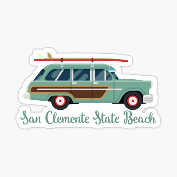 "San Clemente State Beach California Retro Surf Wagon" Sticker by ...