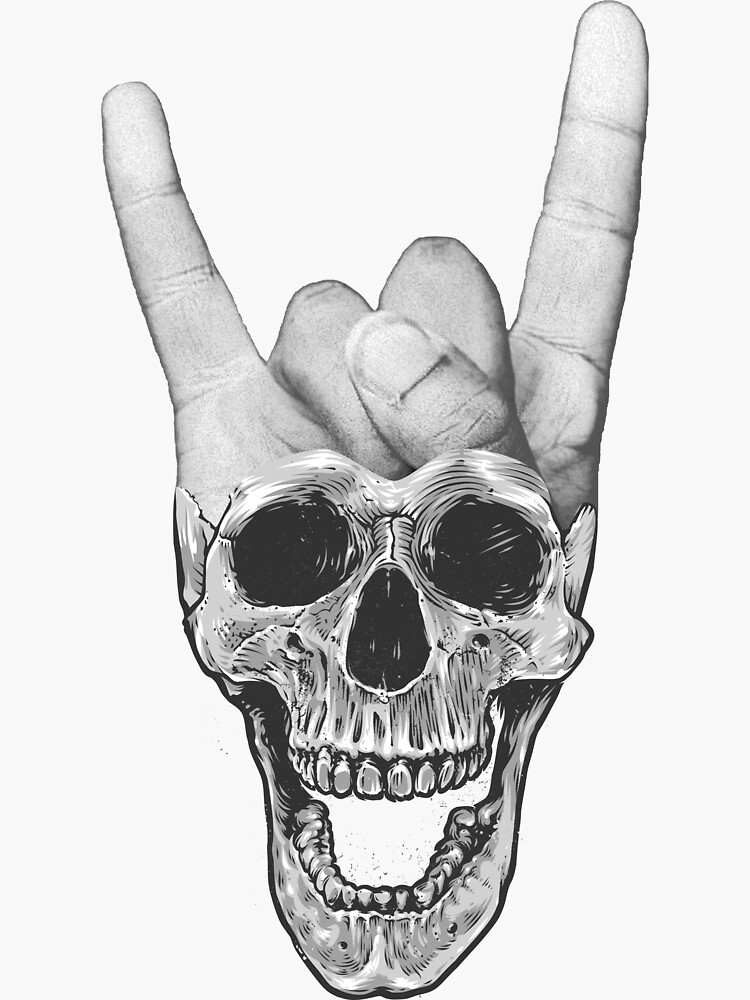 "Heavy Metal Music Skull Devil Horn Hand Sign" Sticker by peter2art ...