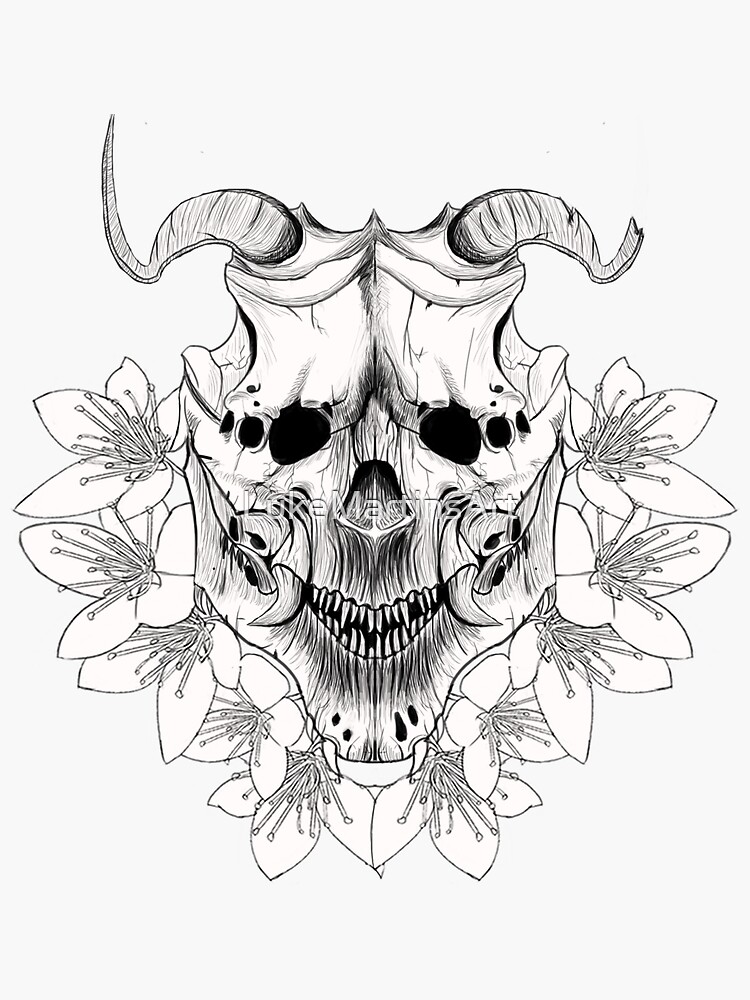 "Japanese Skull Inspired Kabuki Mask (On Black)" Sticker by ...