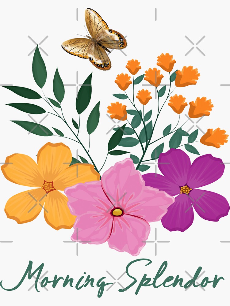 "MORNING SPLENDOR FLORAL AND BUTTERFLY" Sticker for Sale by Jecolds ...